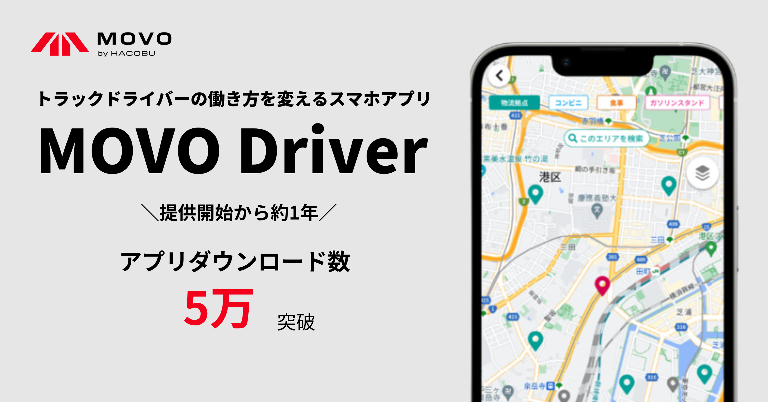 トラックドライバー向けスマホアプリ「MOVO Driver」、ダウンロード数5万を突破！ | 株式会社Hacobu