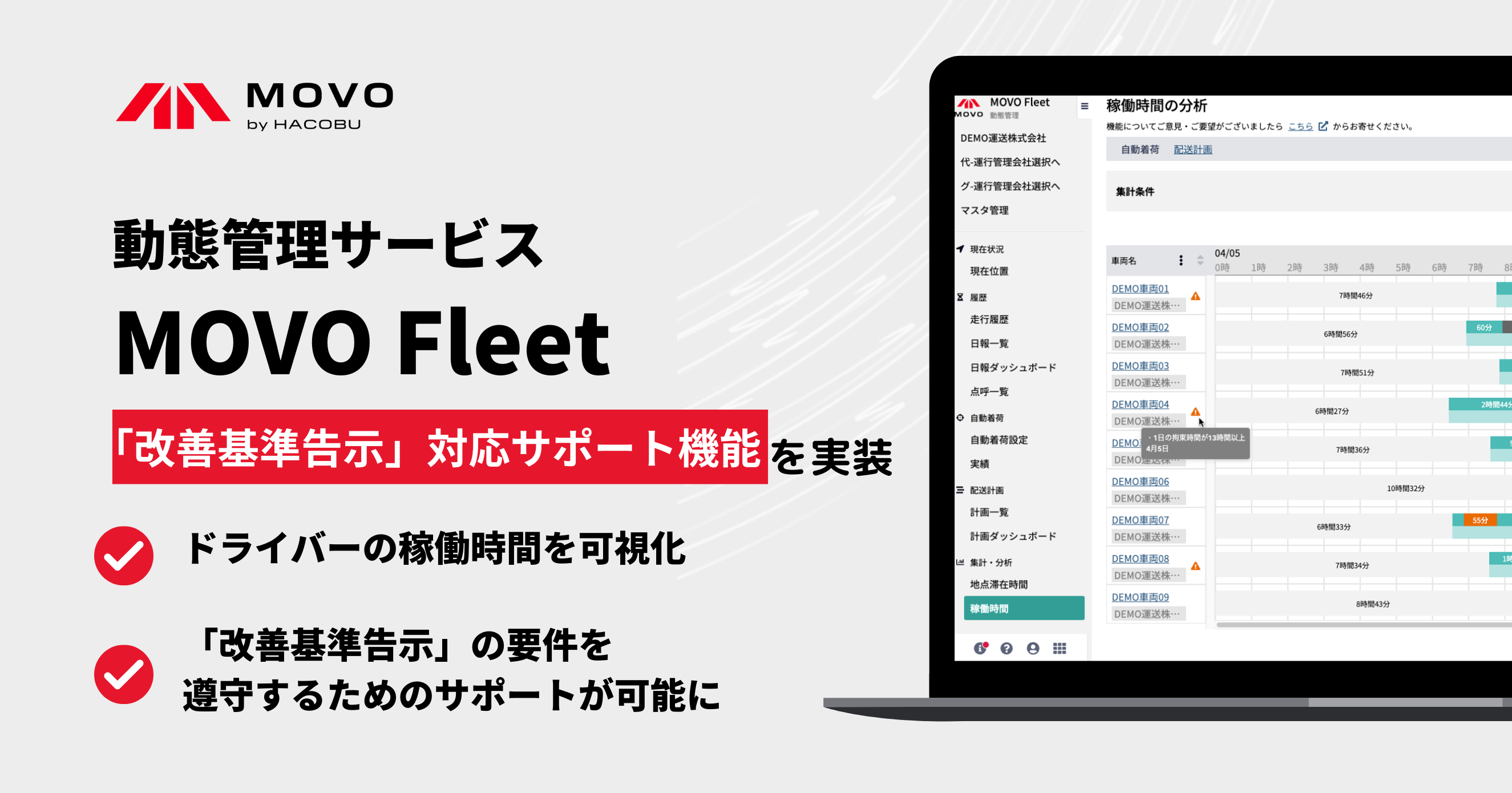 ドライバーの稼働時間を、即可視化!Hacobu、動態管理サービスで ドライバーの稼働時間を、即可視化!Hacobu、動態管理サービスで